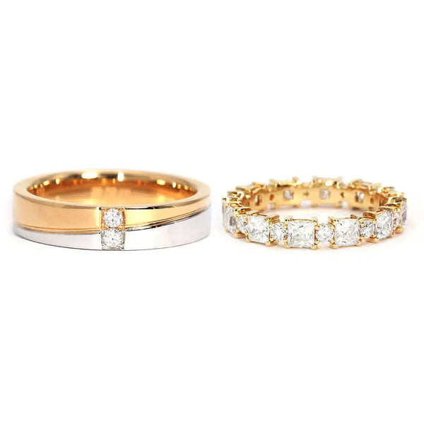 Erin Moissanite Full Eternity and Two Tone Wedding Rings in 18K Gold ...